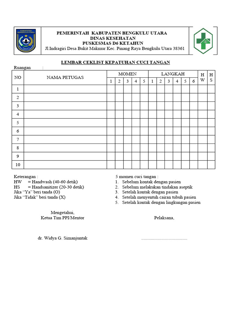Ceklist Kepatuhan Protokol Kesehatan Puskesmas | PDF
