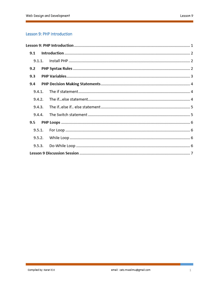 Lesson 9 PHP- Introduction | PDF | Php | Computer Science Lesson 9 PHP- Introduction | PDF | Php | Computer Science