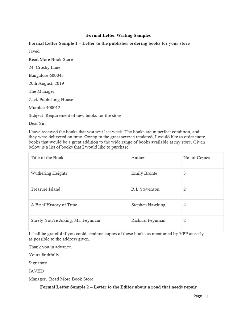 Formal Letter Writing Samples Guide | PDF
