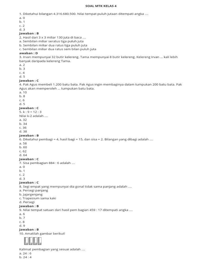 Soal MTK Kelas 4 | PDF