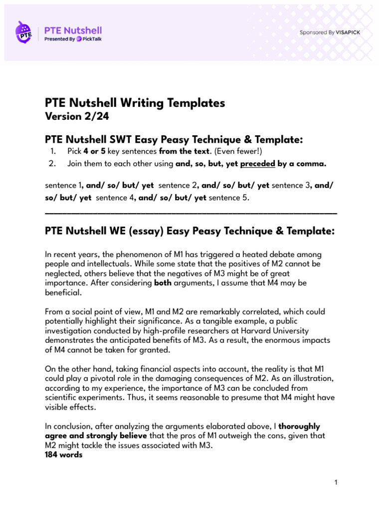 PTE Nutshell Writing Templates | PDF