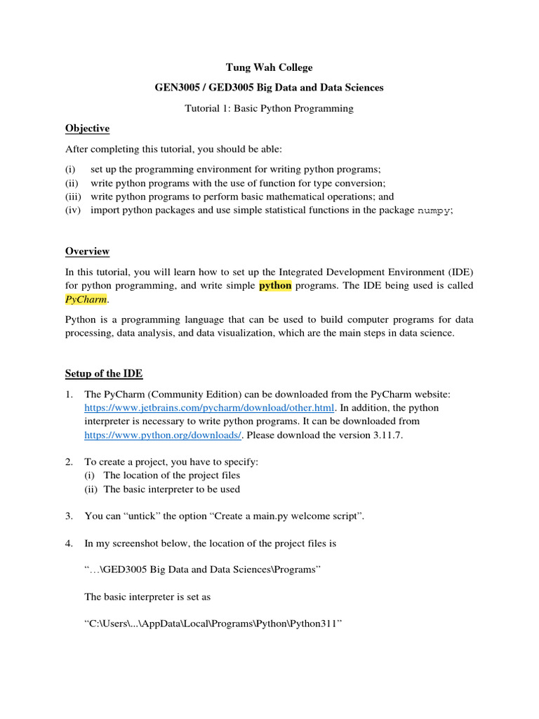 Tung Wah College GEN3005 / GED3005 Big Data and Data Sciences | PDF ...