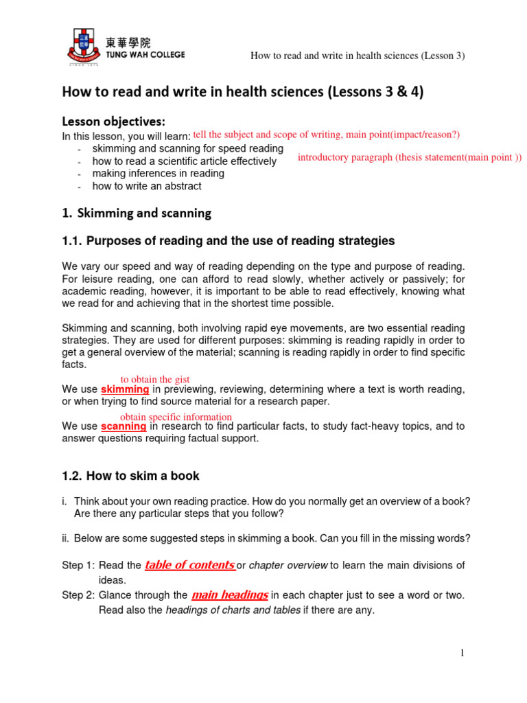 L3 - How To Read and Write in Health Sciences - Lessons 3 and 4 (With ...