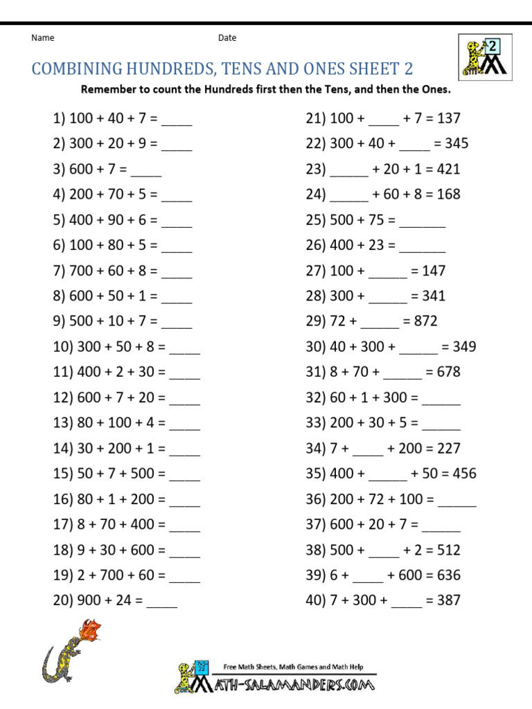 Combining Hundreds Tens Ones 2 | PDF