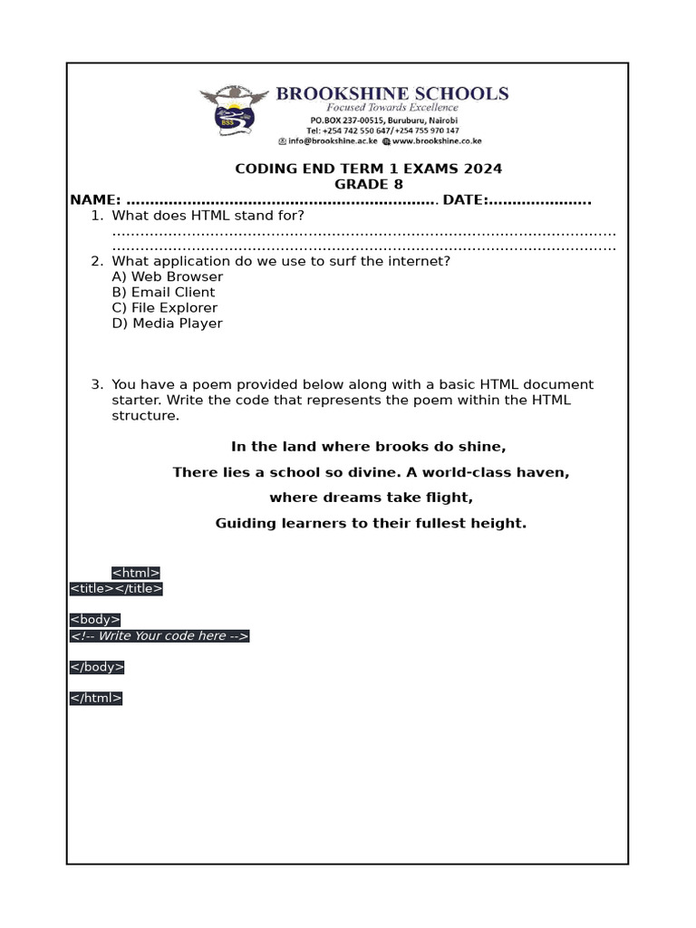 Grade 8 Coding Exam | PDF | Software Engineering | Web Development Grade 8 Coding Exam | PDF | Software Engineering | Web Development