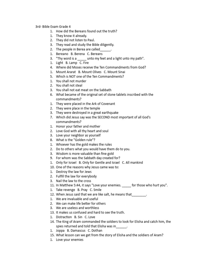 3rd Exam in Bible 4 | PDF | Ten Commandments | Armor Of God