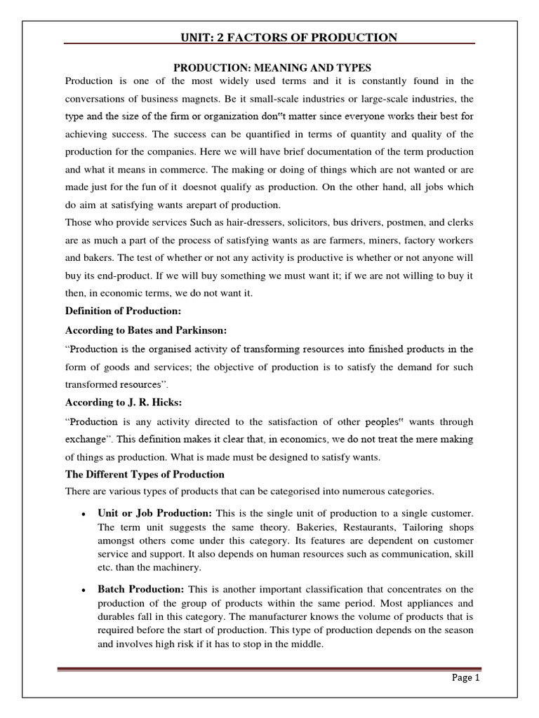 FACTORS OF PRODUCTION | PDF | Labour Economics | Factors Of Production