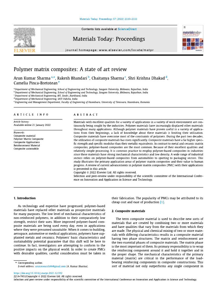 Polymer Matrix Composites - A State of Art Review | PDF
