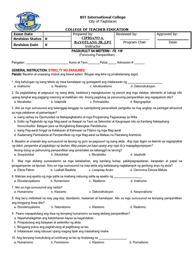 1. MIDTERM EXAM-FIL 116 | PDF