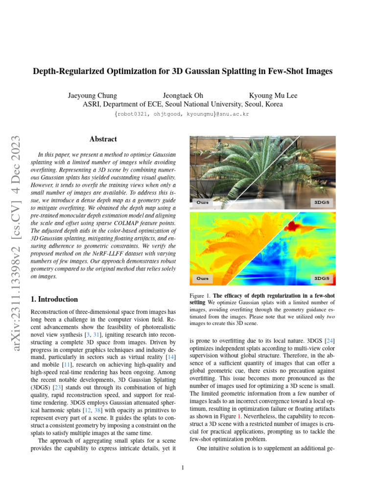 Depth Regularized Optimization For 3d Gaussian Splatting In Few Shot