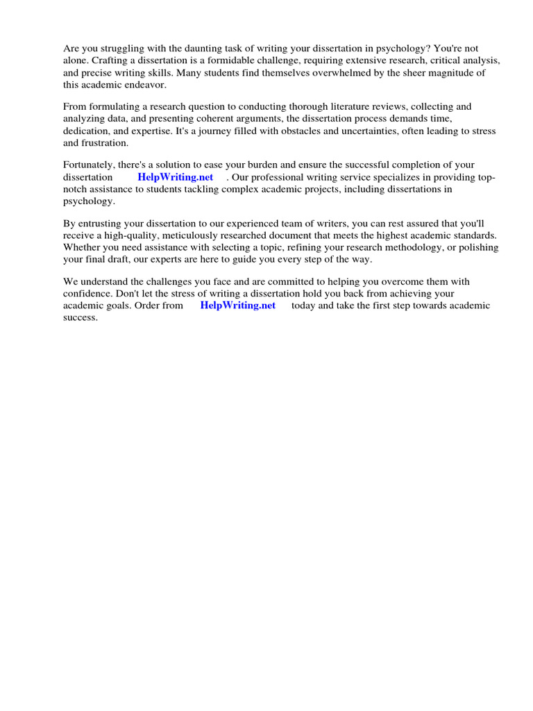 Dissertation Sample Psychology | PDF | Psychology | Thesis