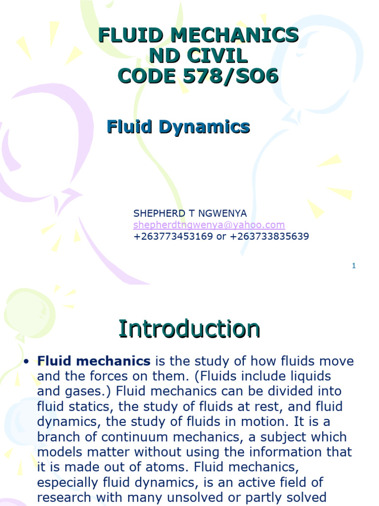 FLUID MECHANICS NOTES 2 - FluidDynamics | PDF | Fluid Mechanics | Pressure