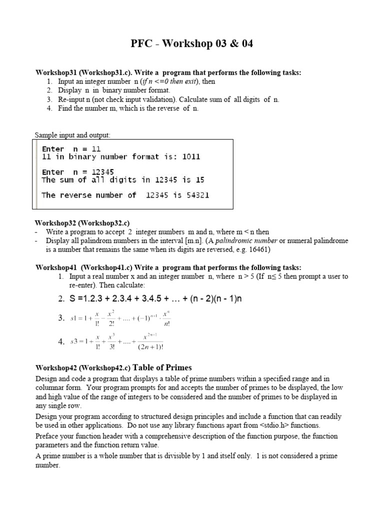 PFC - Workshop 03 & 04: Workshop31 (Workshop31.c) - Write A Program That Performs The Following ...