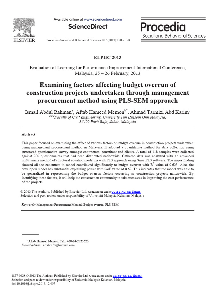 Factors Influencing Budget Overrun in Construction | PDF | Cronbach's ...