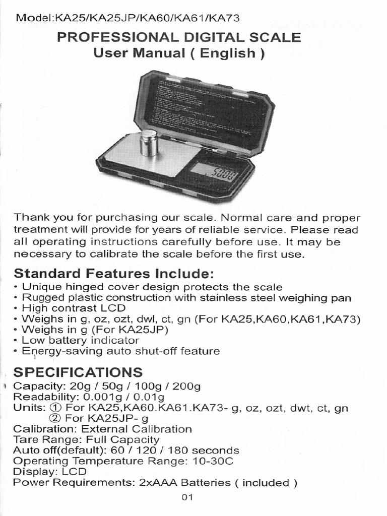 KA25 PROFESSIONAL DIGITAL SCALE User Manual | PDF