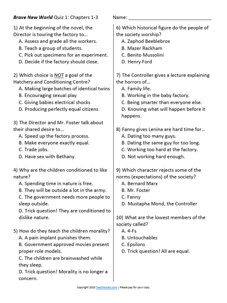 Brave New World Quizzes – Brave New World Book Quiz – VZLK