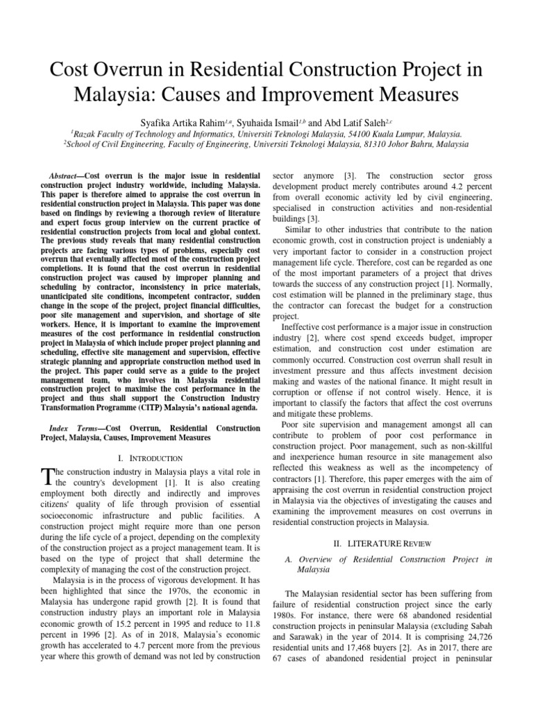 Cost Overrun in Malaysian Housing Projects | PDF | Economies | Business