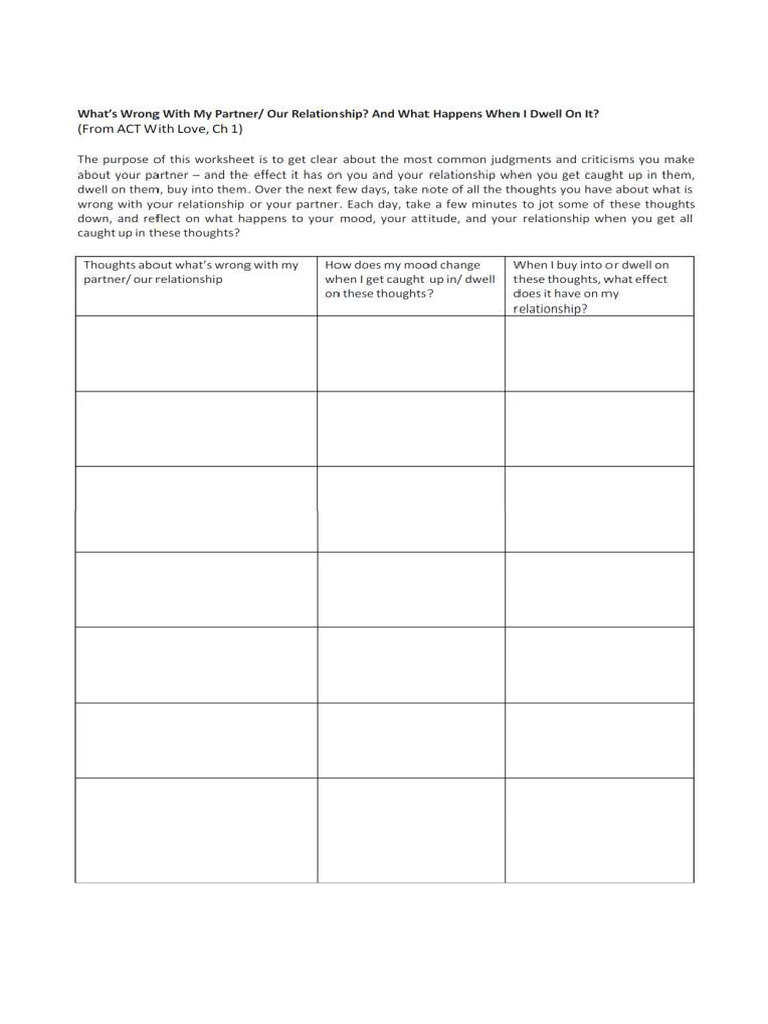 ACT Worksheets For Couples | PDF