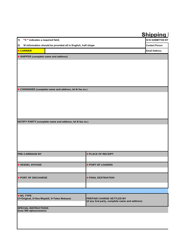 Shipping Instruction | PDF | Cargo | Merchant Navy
