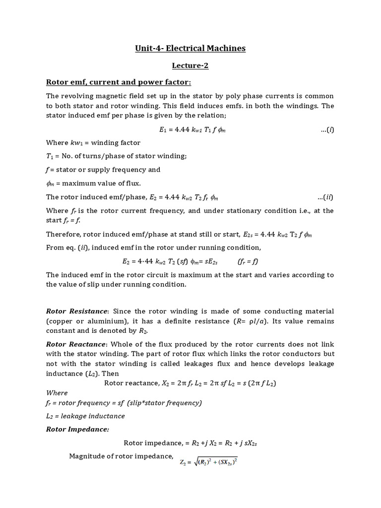 Bee Unit4 Lecture2 | PDF | Electric Motor | Electrical Engineering