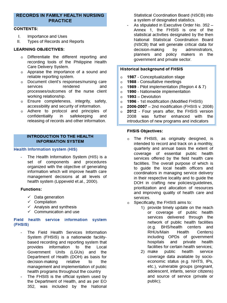 Family Health Records in Nursing Practice | PDF | Health Care | Public ...