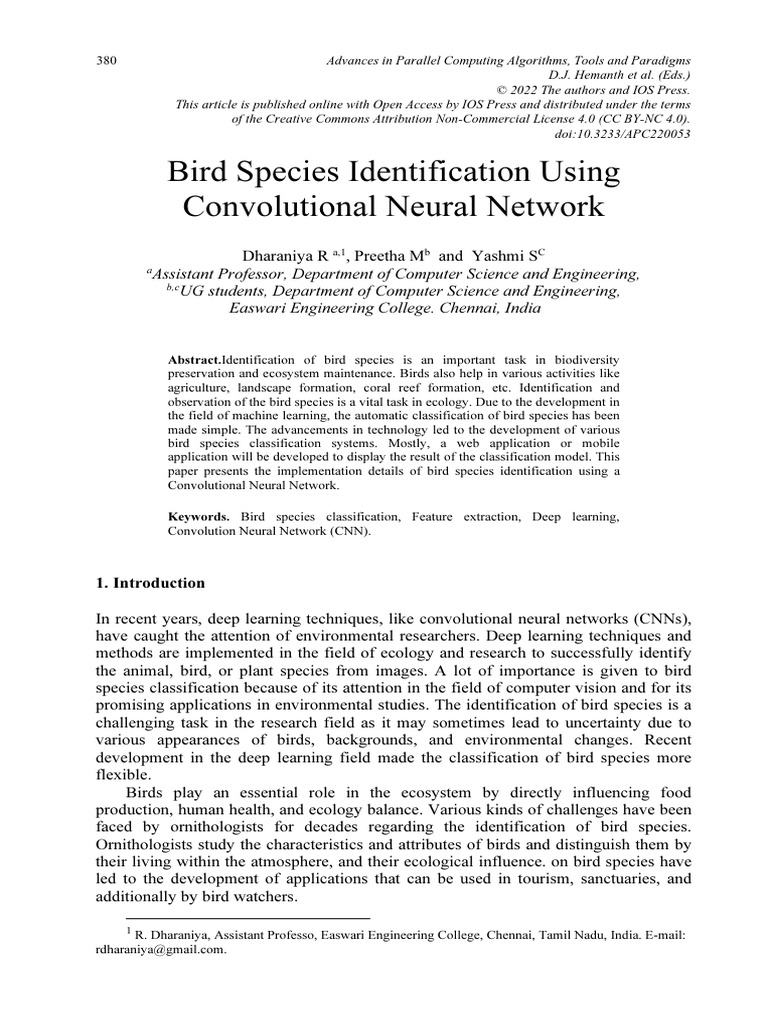 Bird Species Identification Using Convolutional Ne | PDF | Artificial ...