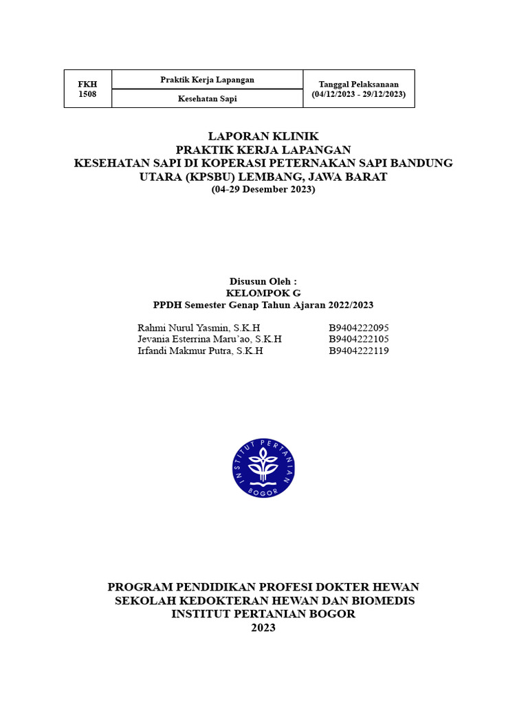 Laporan Sapi Perah - Klinik - PPDH G - KPSBU Lembang | PDF