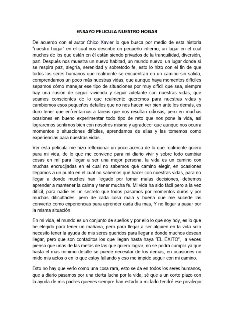 Ensayo Pelicula Nuestro Hogar | PDF