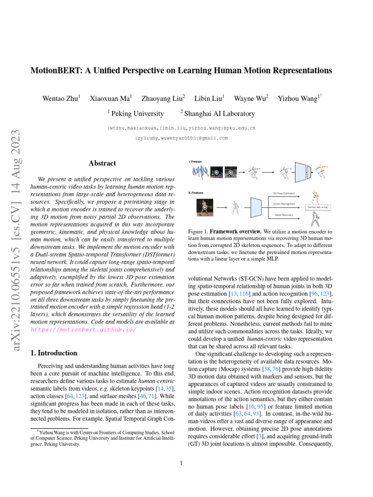 MotionBERT: Unified Human Motion Learning | PDF | Data Compression | Applied Mathematics