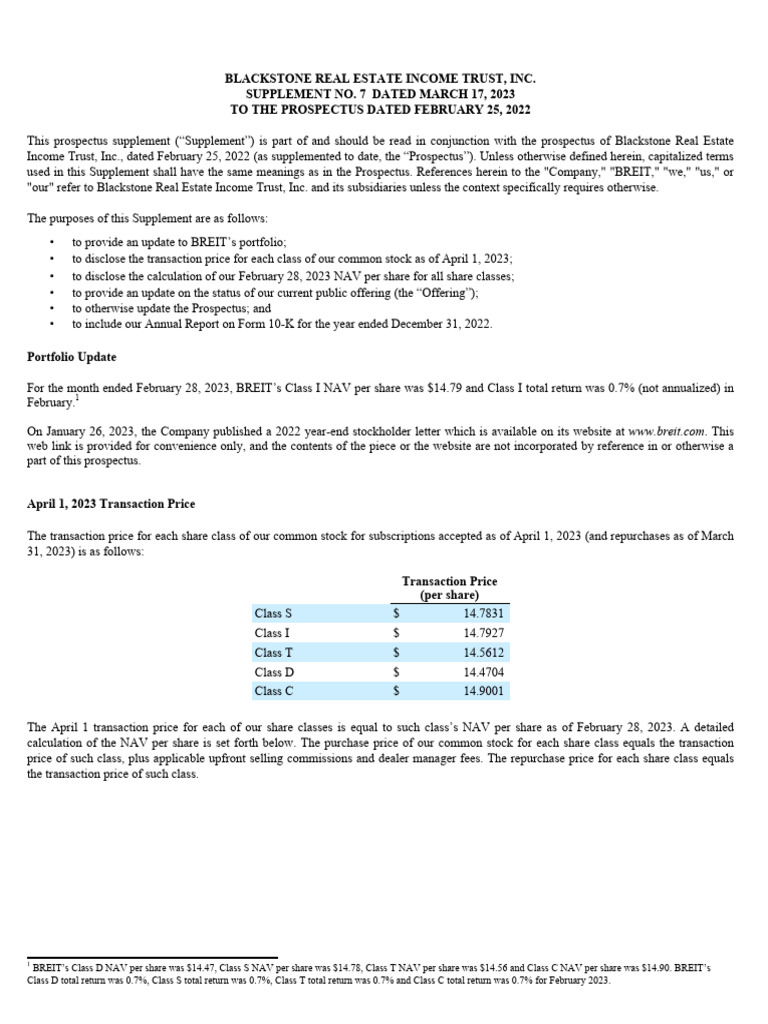 BREIT Prospectus With Previous Supplements | PDF | Investing ...