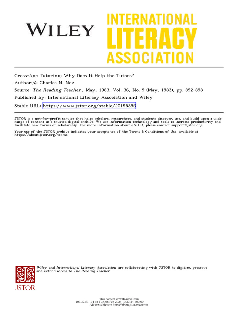 Benefits of Cross-Age Tutoring | PDF | Self Esteem | Learning