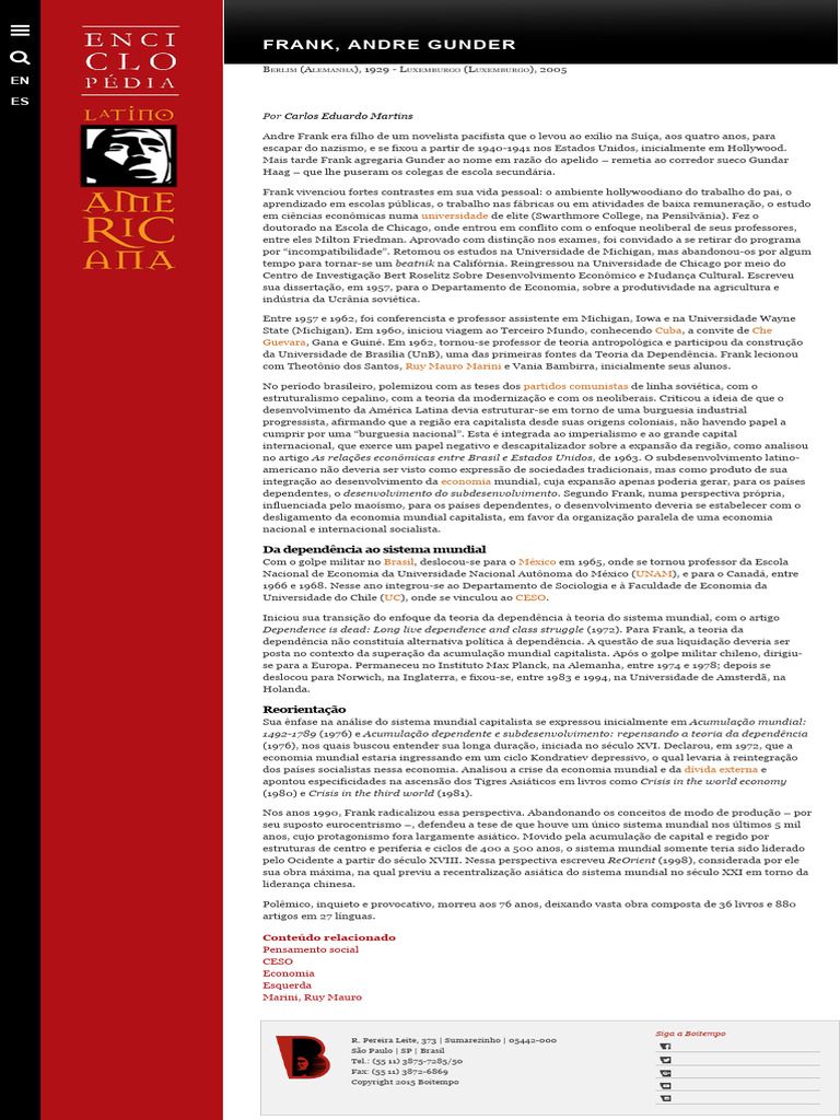 Carlos E Martins Frank, Andre Gunder - Enciclopédia Latinoamericana ...