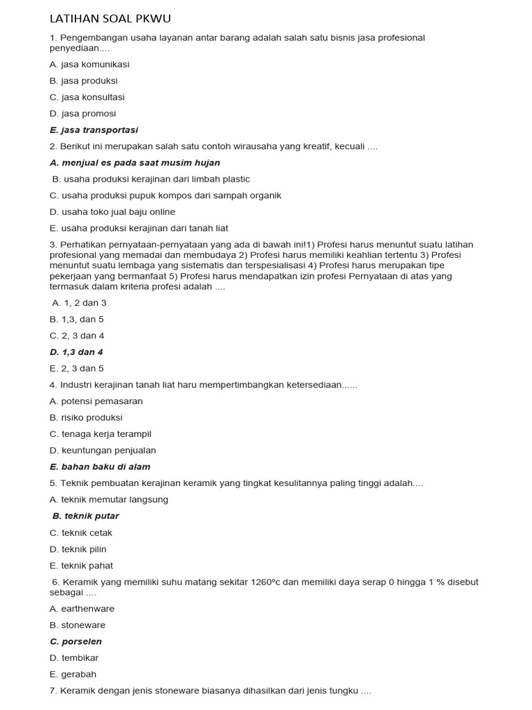 LATIHAN SOAL PKWU Ahoyy | PDF