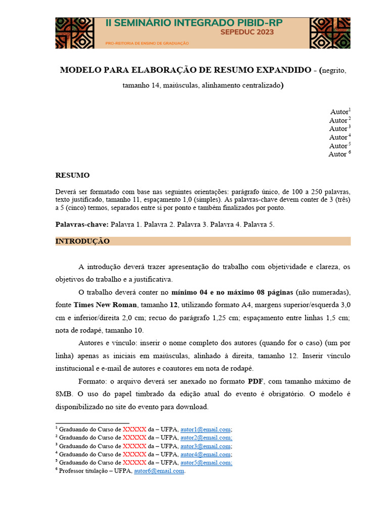 Template Resumo Expandido 2 | PDF