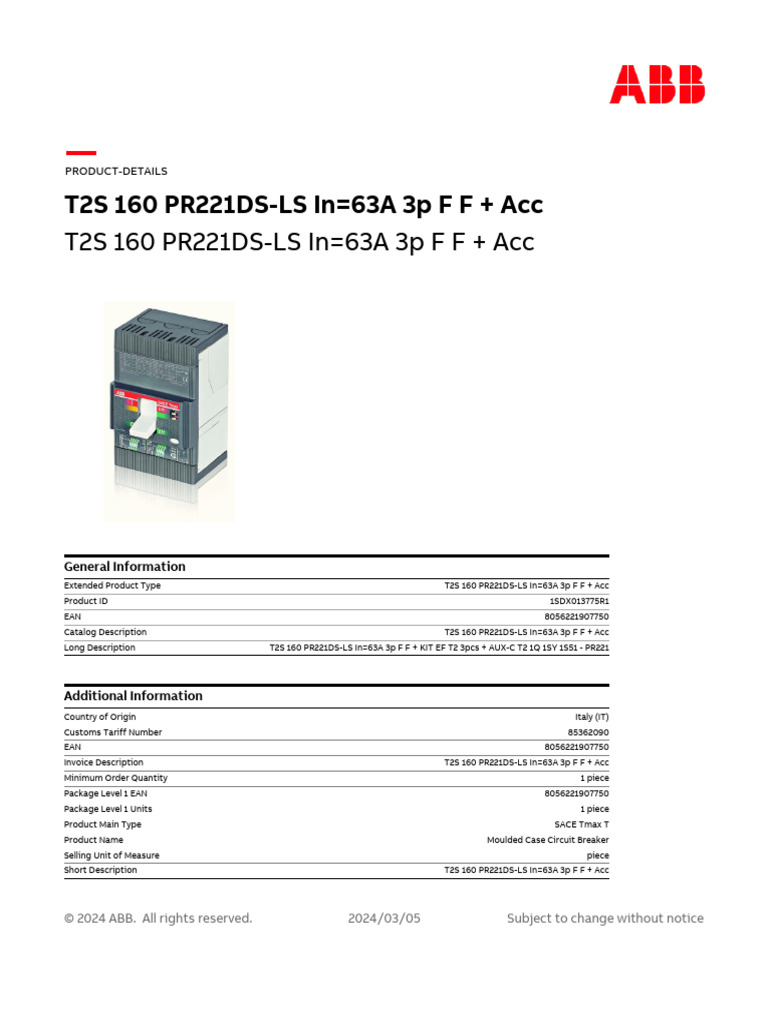 T2S 160 PR221DS-LS 63A Circuit Breaker | PDF | Computers | Technology ...