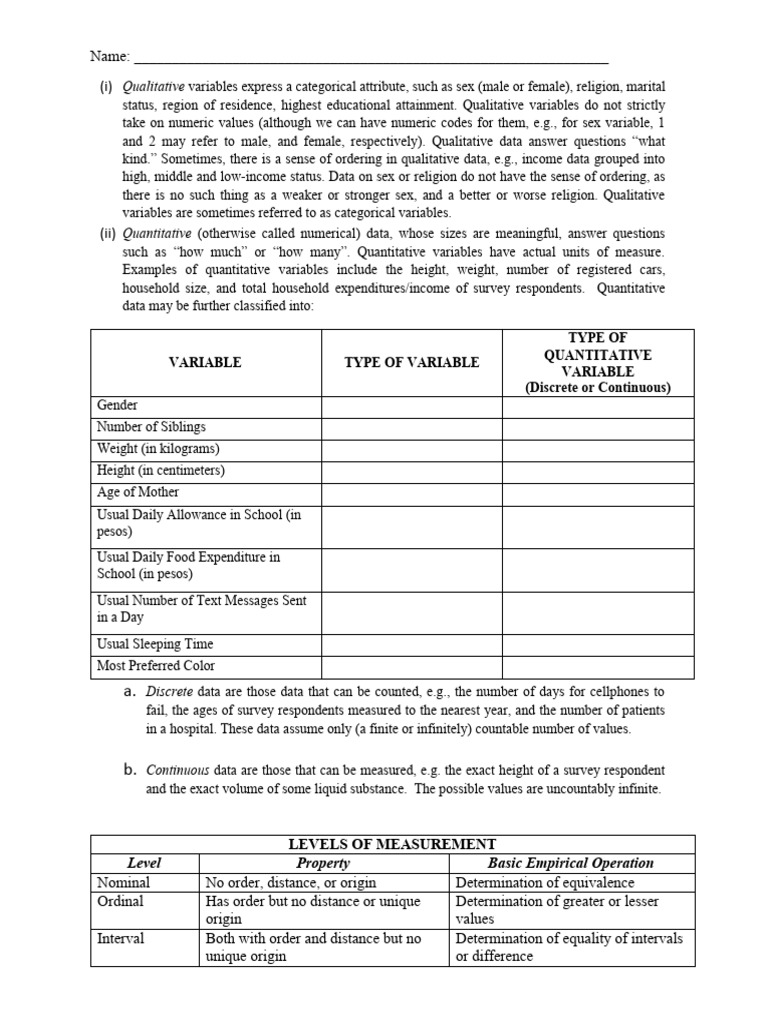 Worksheet Stat | PDF | Categorical Variable | Level Of Measurement