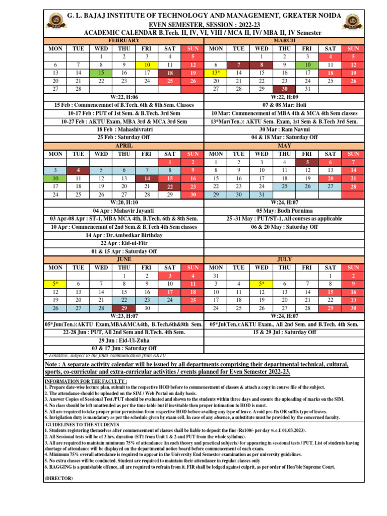 Academic Calender 2022 23 Even | PDF