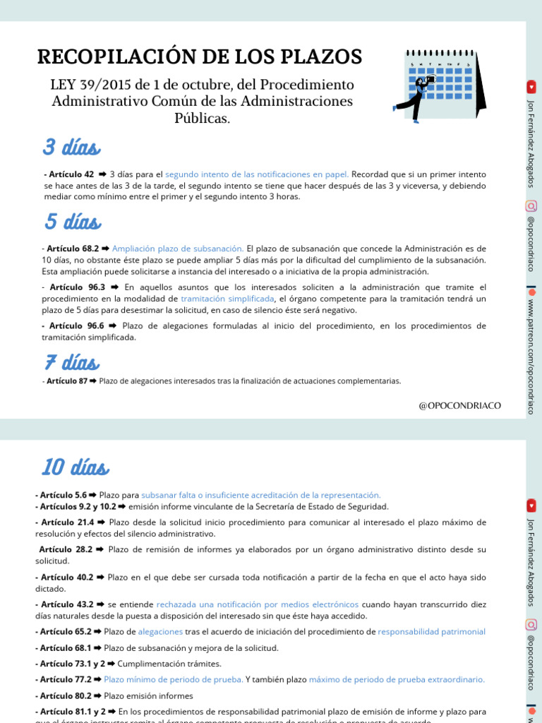 Plazos Ley 39 2015 Actualizado A 13 de Julio 2022 | PDF | Procedimiento legal | Ley politica