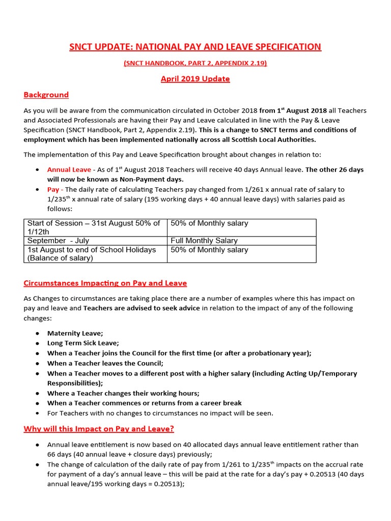 SNCT Pay and Leave Specification Update | PDF | Accrual | Salary