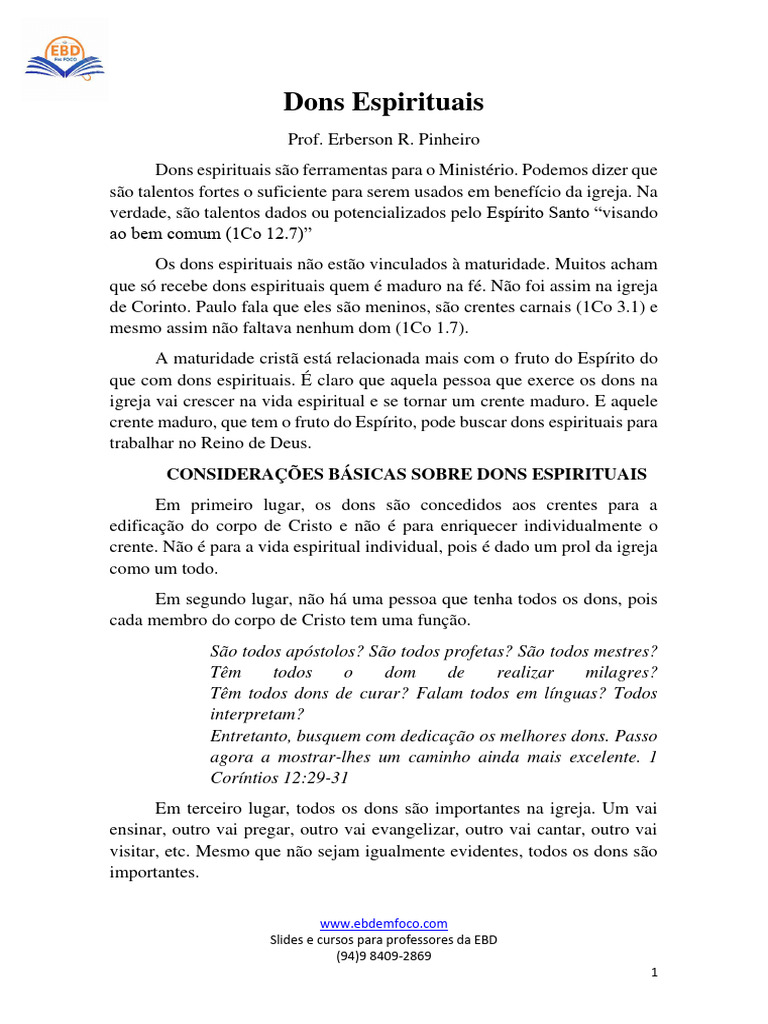 Dons Espirituais | Download grátis PDF | Presente espiritual | Igreja cristã