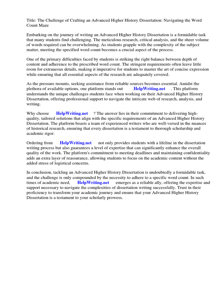 Advanced Higher History Dissertation Word Count | PDF | Thesis | Doctorate