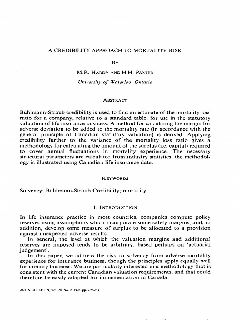 Credibility Approach To Mortality Risks | PDF | Risk | Insurance