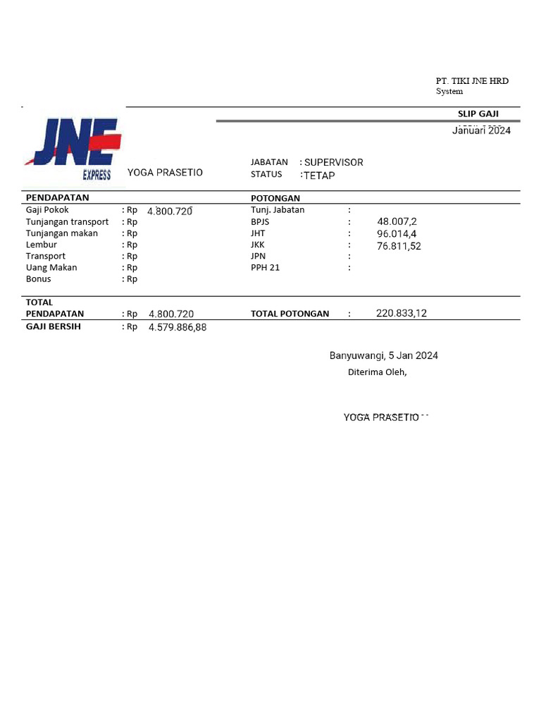 Contoh Slip Gaji Jne | PDF
