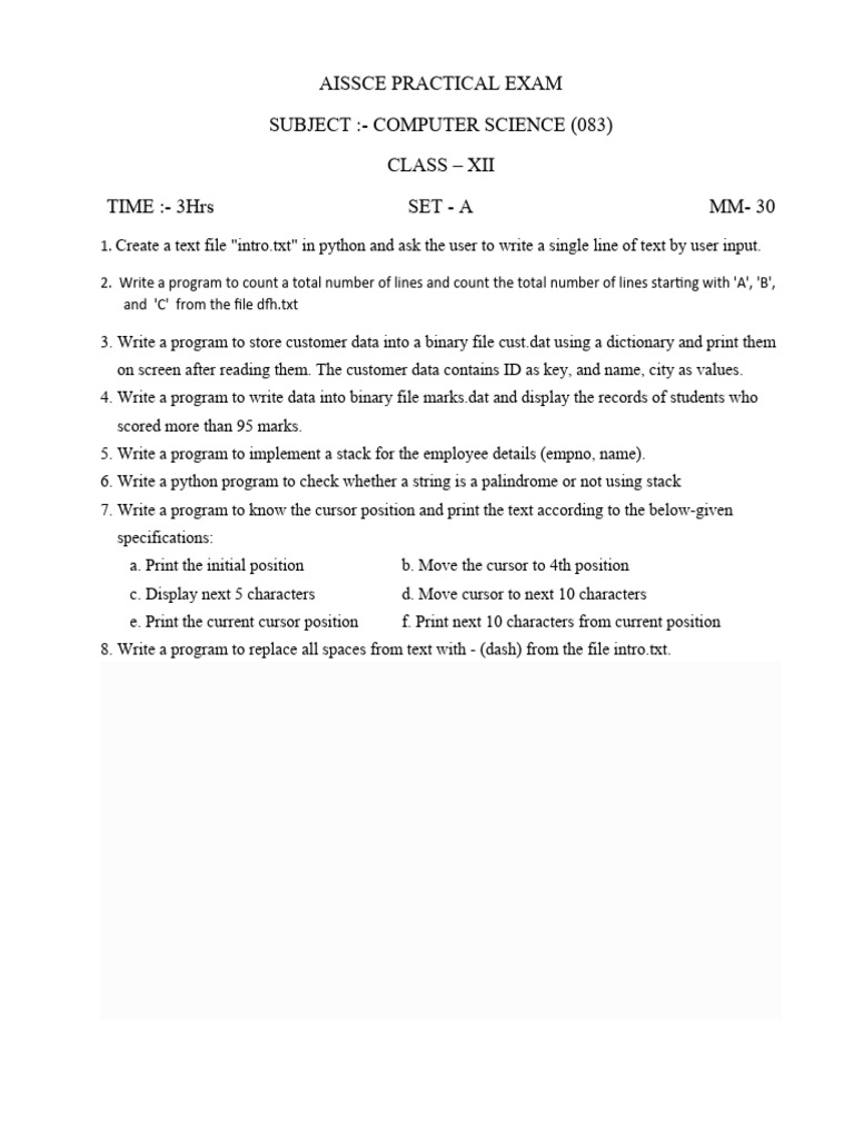 Aissce Practical Exam CS Question Paper - 2023-24 | PDF | Data | Databases