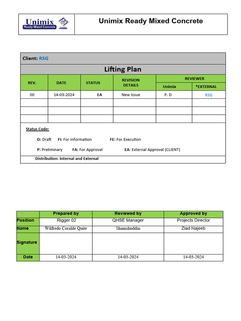 Unimix Lifting Plan Overview | PDF | Crane (Machine)