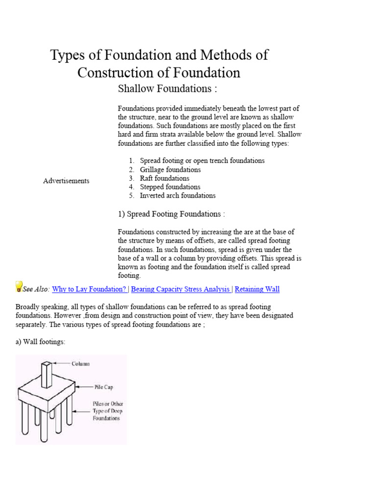 Types of Foundation and Methods of Construction of Foundation | PDF ...