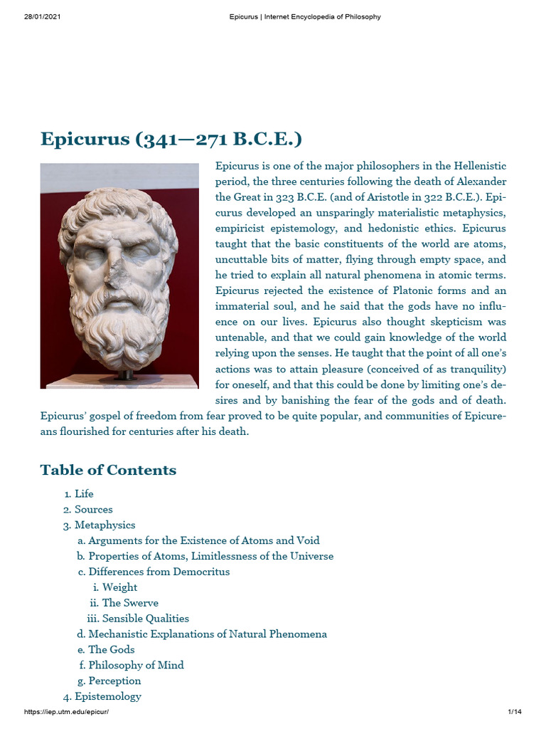 Epicurus - Internet Encyclopedia of Philosophy | PDF | Hedonism | Pleasure