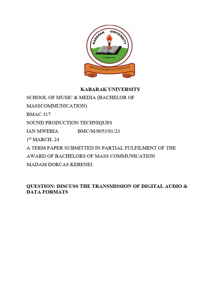 The Transmission of Digital Audio | PDF | Codec | Data Compression