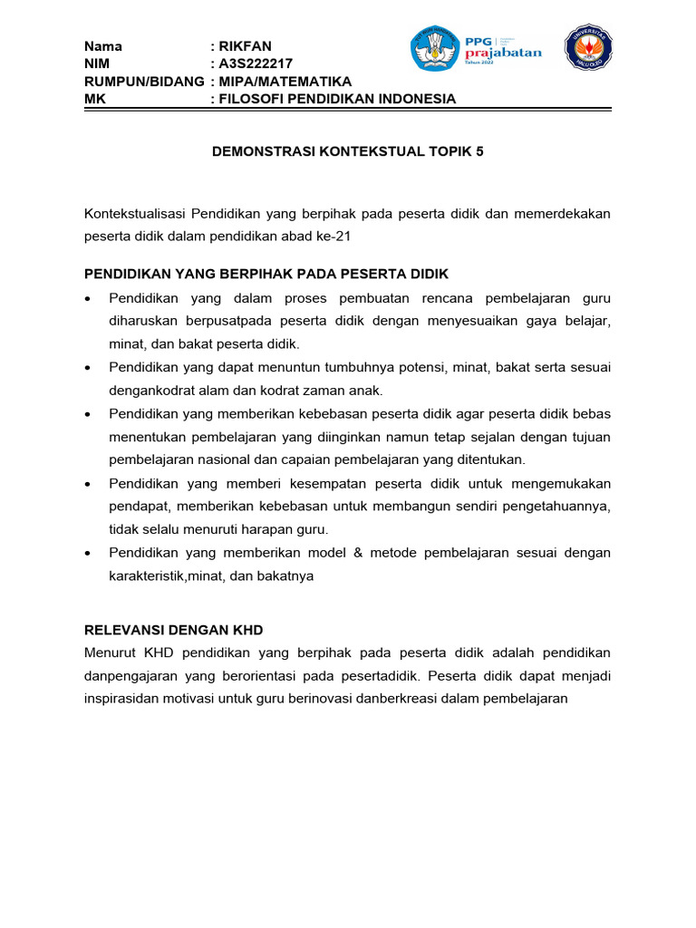 Demonstrasi Kontekstual-Topik 5 | PDF