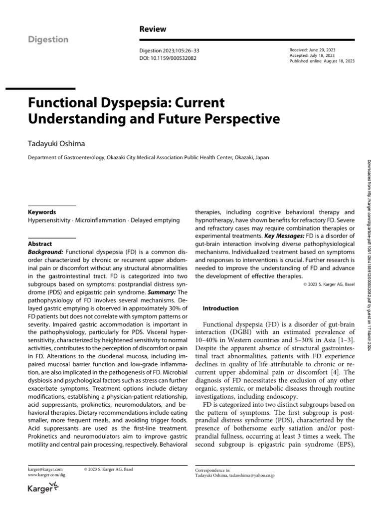 Functional Dyspepsia: Current Understanding and Future Perspective | Download Free PDF ...